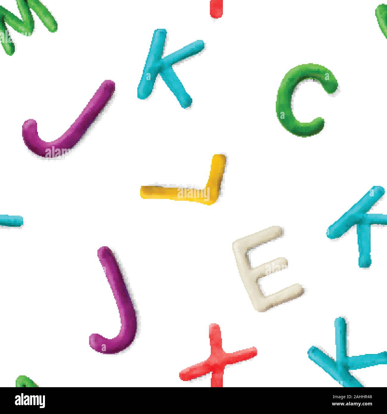 Seamless pattern with alphabet. Handmade modeling clay letters ...