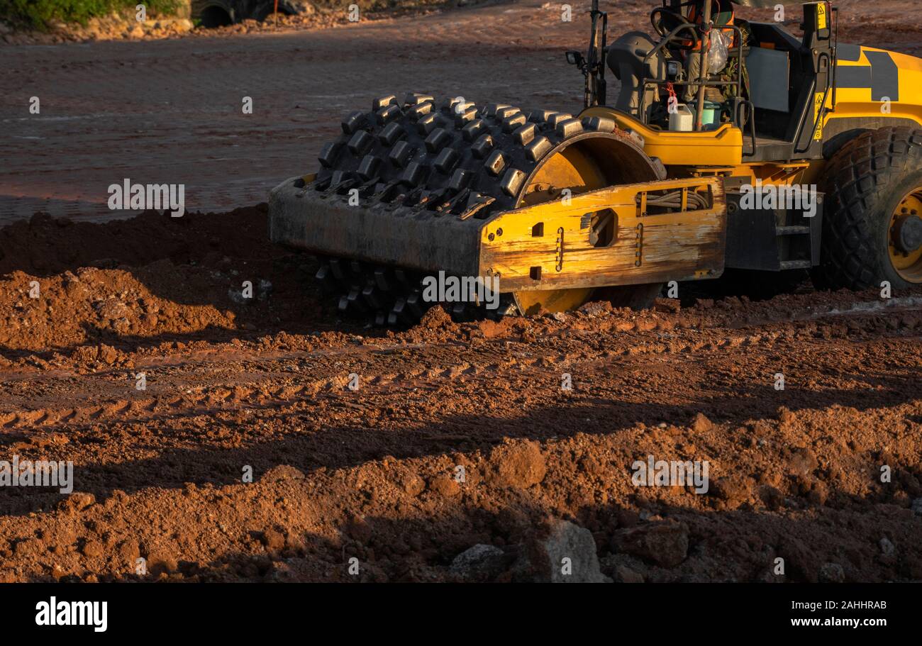 Soil compactor with vibratory padfoot drum. Heavy duty machinery ...