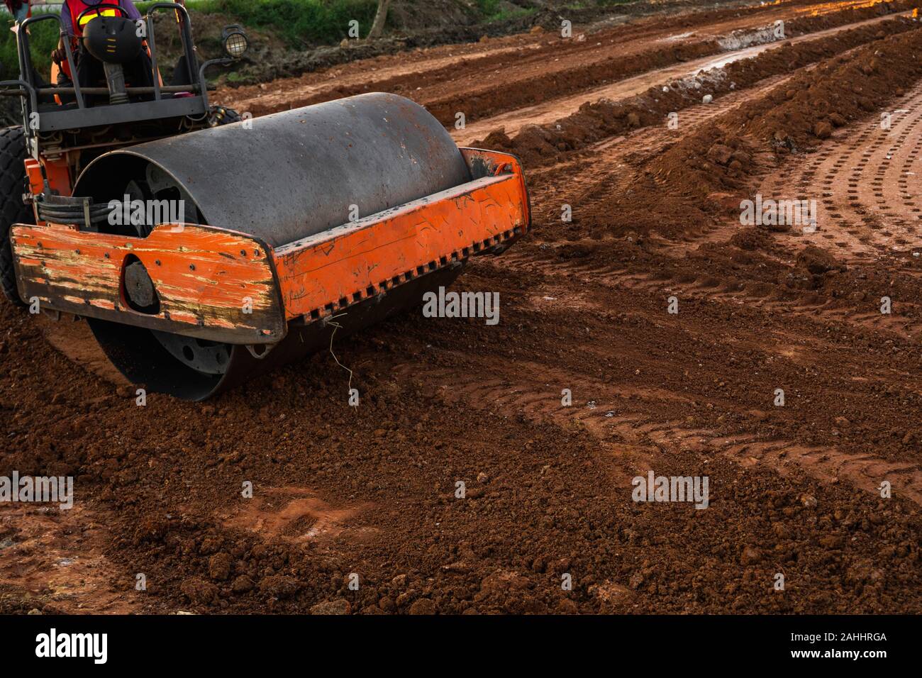 Road rollers working on the new roads construction site. Heavy duty ...