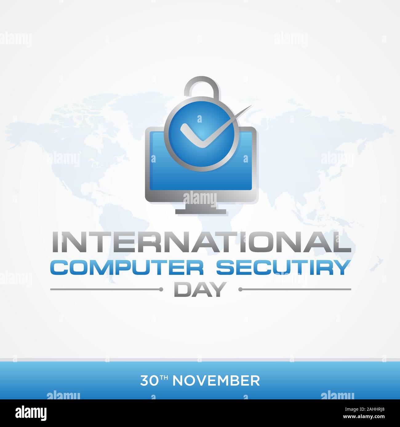 Computer Security Day letter emblem in modern style with world map ...