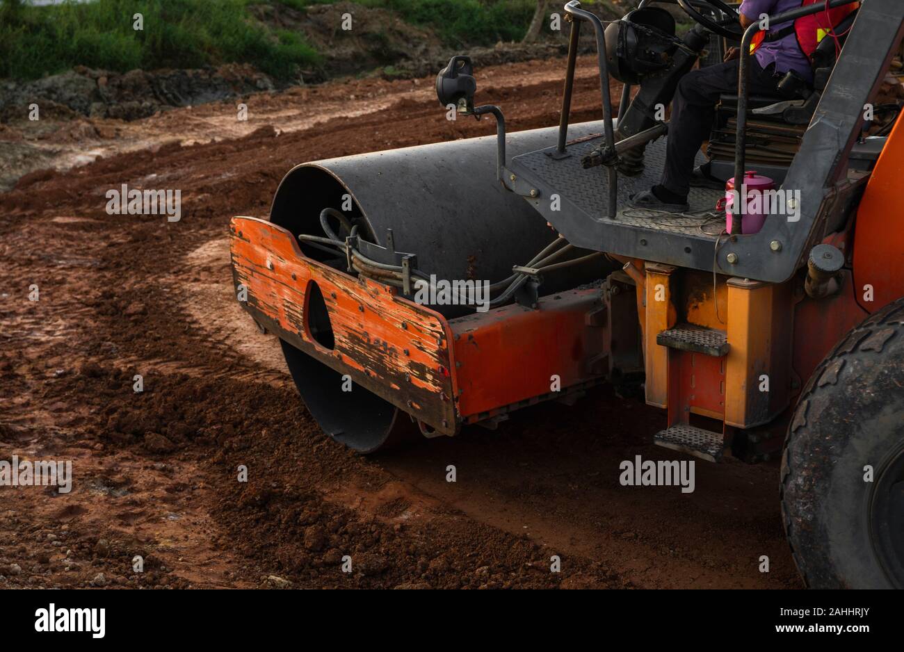 Road rollers working on the new roads construction site. Heavy duty ...