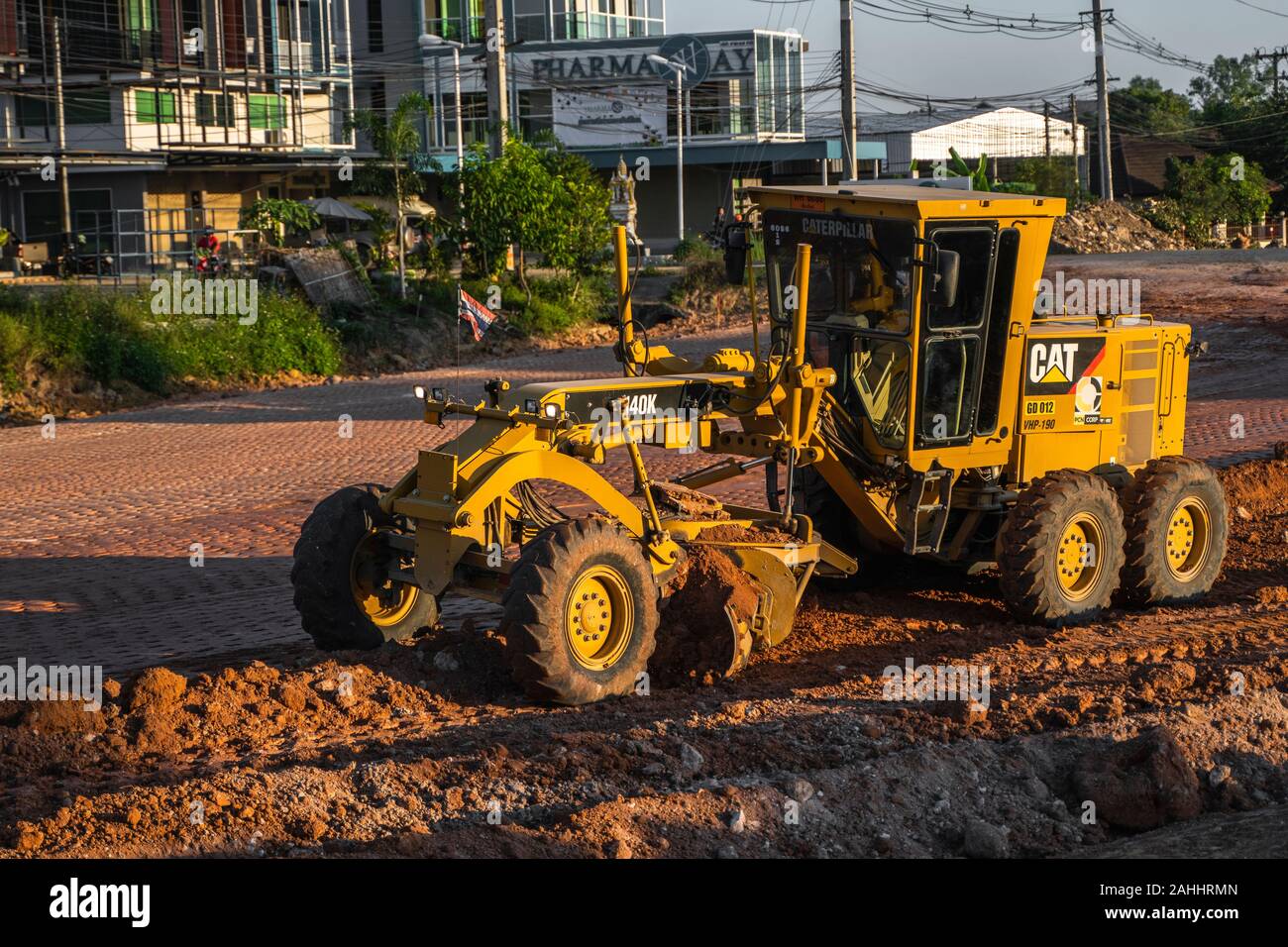 VIETNAM, HO CHI MINH - May 15, 2019: Grader is working on road ...