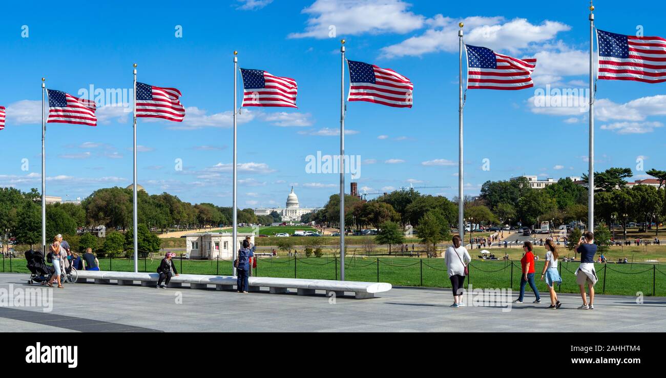 Washington DC view of national mall and US capitol, capital city with ...
