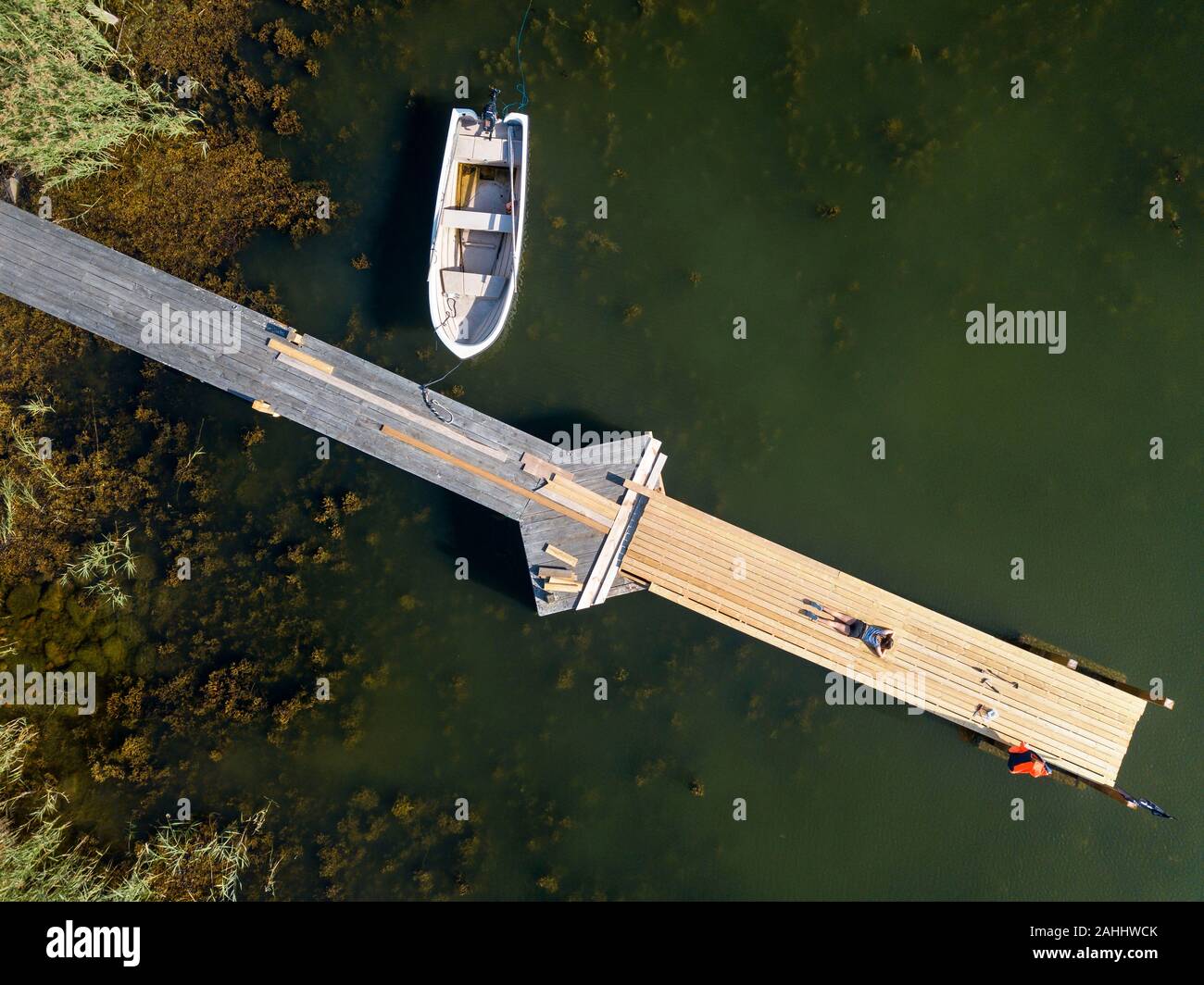 Aerial view of small dock in Korpo or Korppoo island, Korpostrom coast ...