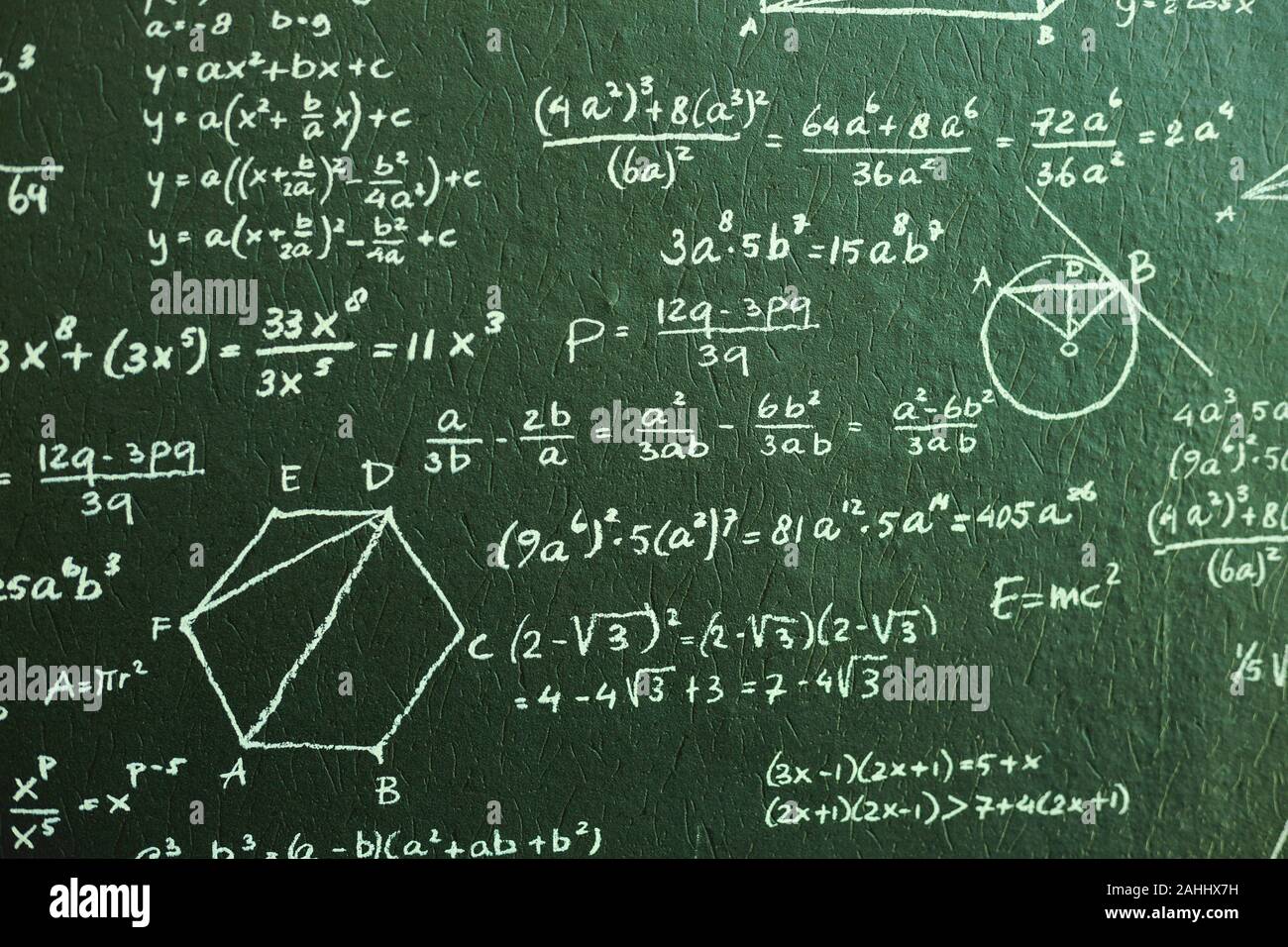 close up Math on dark green board with many solution Stock Photo - Alamy