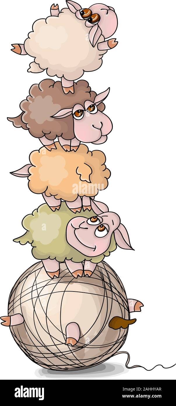 vector many cute lambls with a ball of wool Stock Vector Image & Art ...