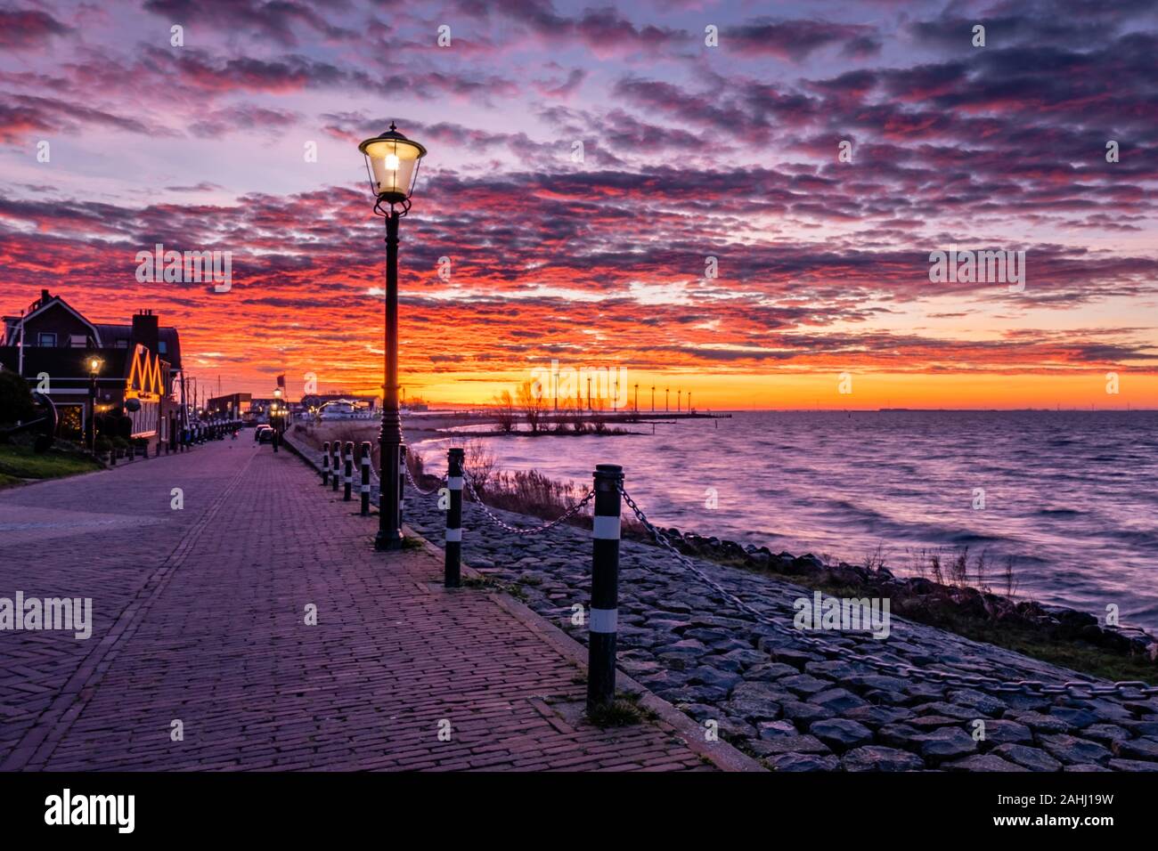 Urk Netherlands Europe, sunrise at the harbor of the small fishing ...