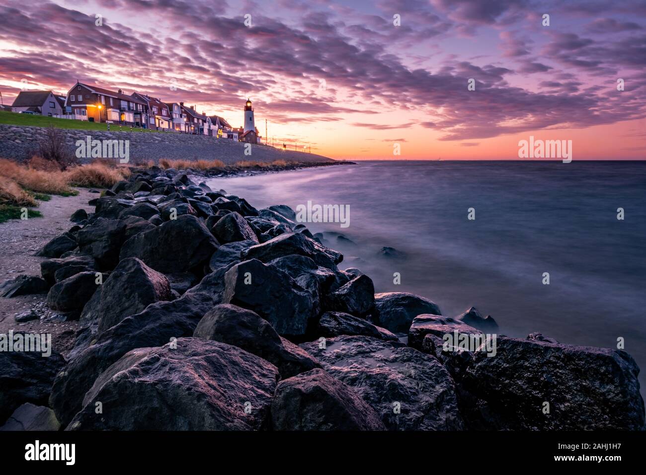 Urk Netherlands Europe, sunrise at the harbor of the small fishing ...
