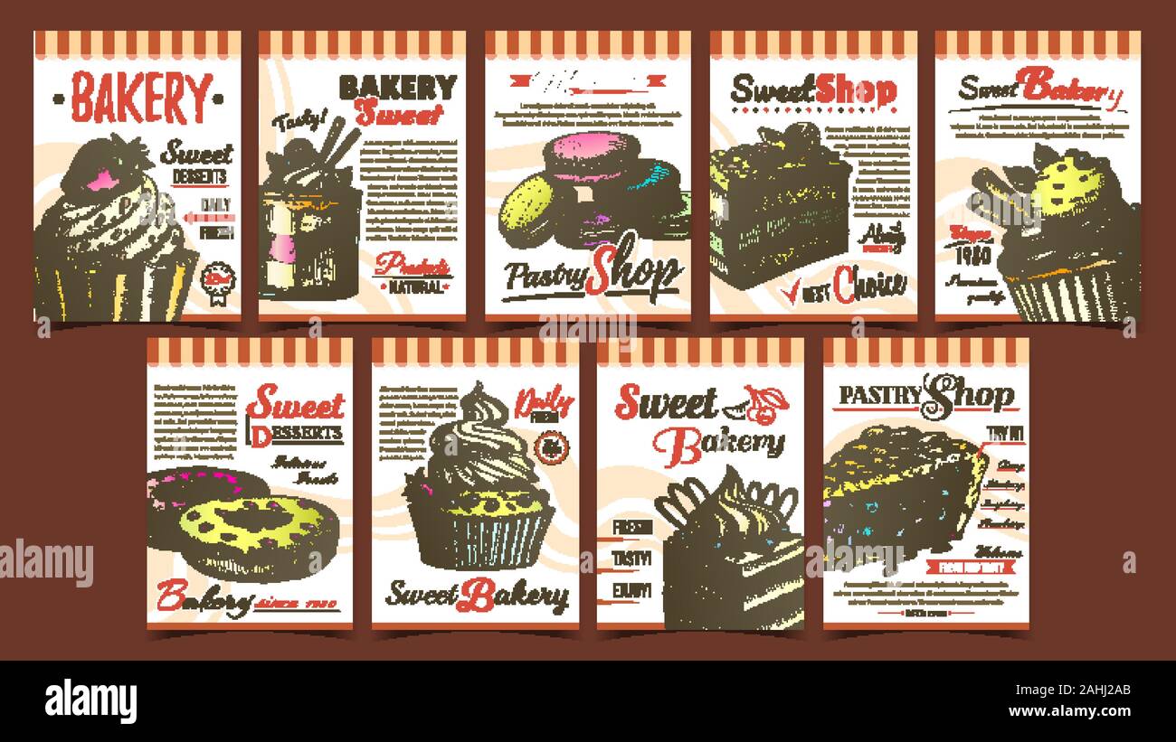 Bakery Pastry Shop Advertising Banners Set Vector Stock Vector Image ...