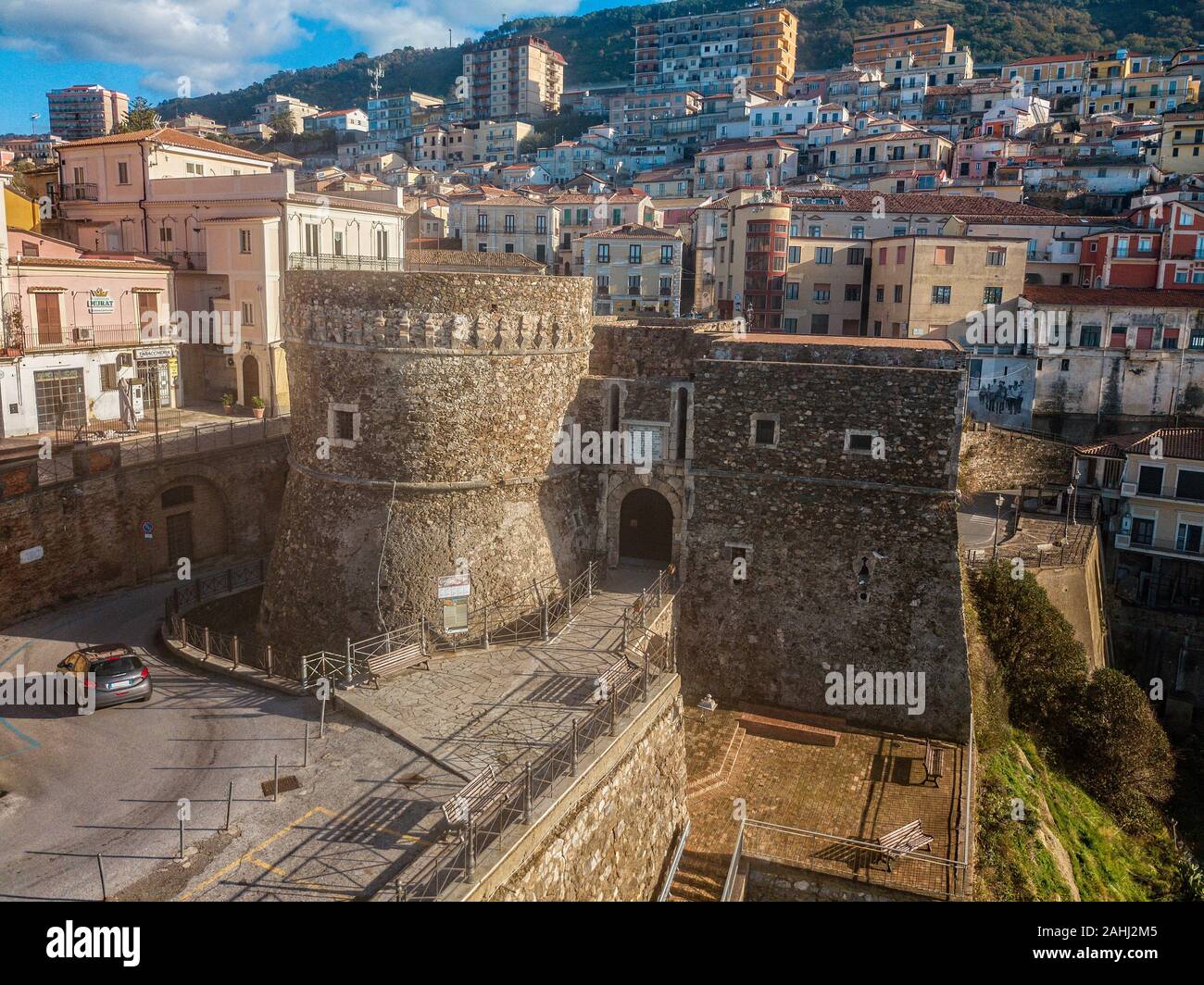 Aerial view of the Aragonese castle, Murat, Calabria, tourism Italy ...