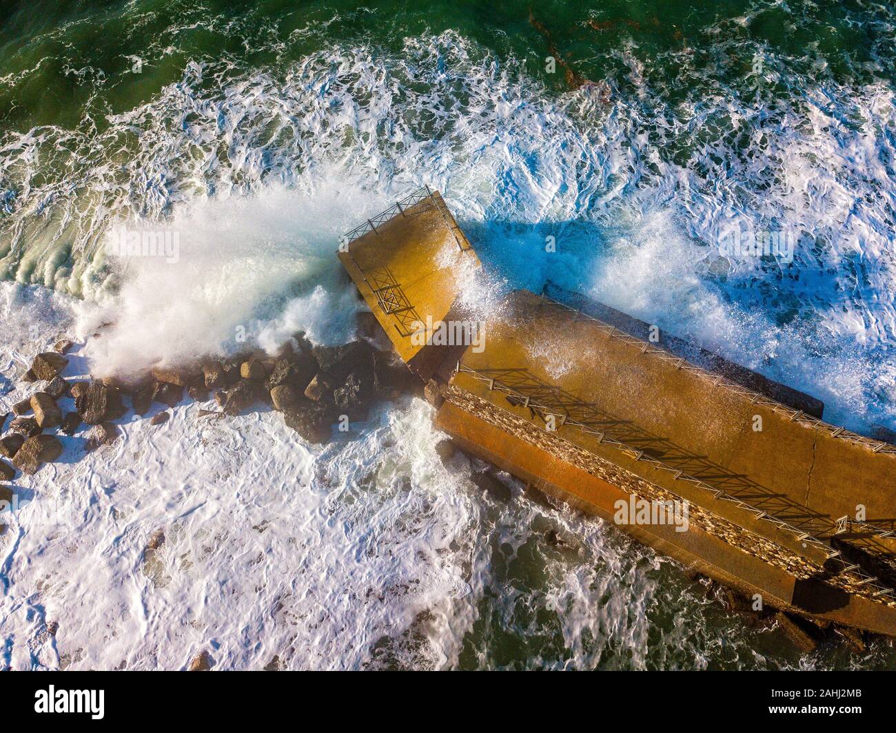 Aerial view of a pier. Pizzo Calabro pier, panoramic view from above ...