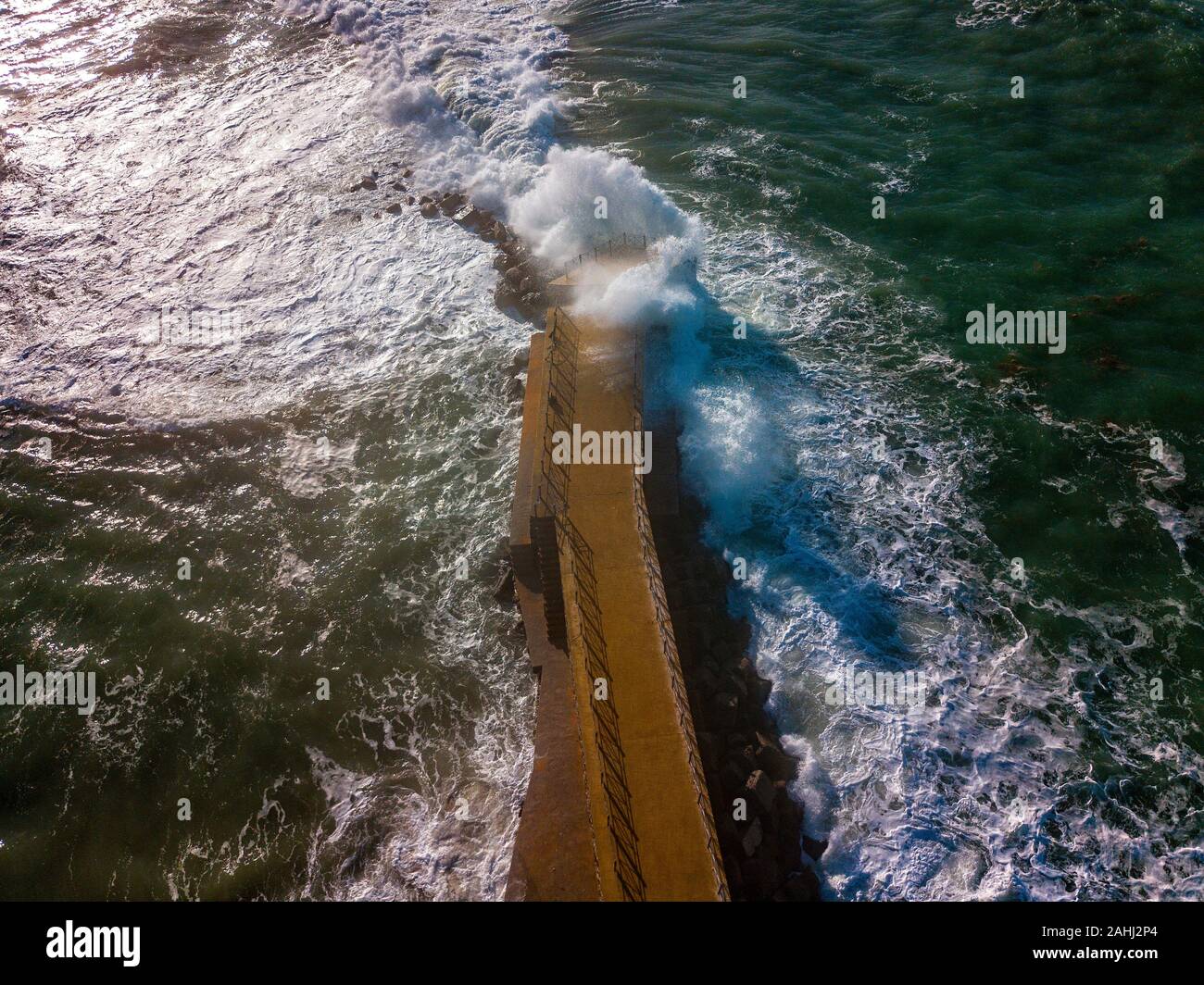 Aerial view of a pier. Pizzo Calabro pier, panoramic view from above ...