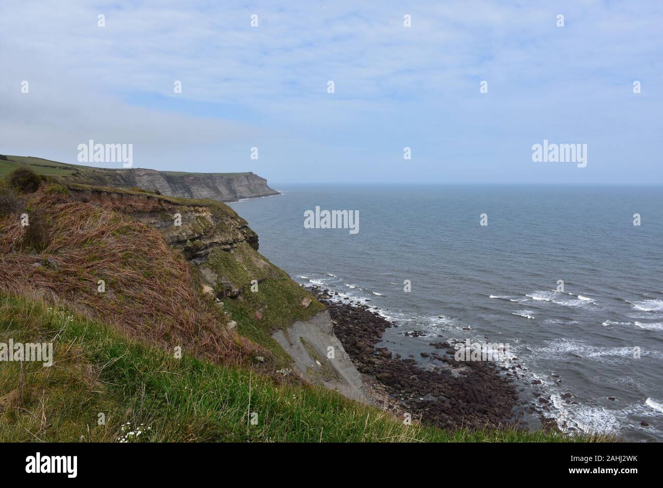 Beautiful scenic sea cliffs along Robin Hood's Bay in England Stock ...