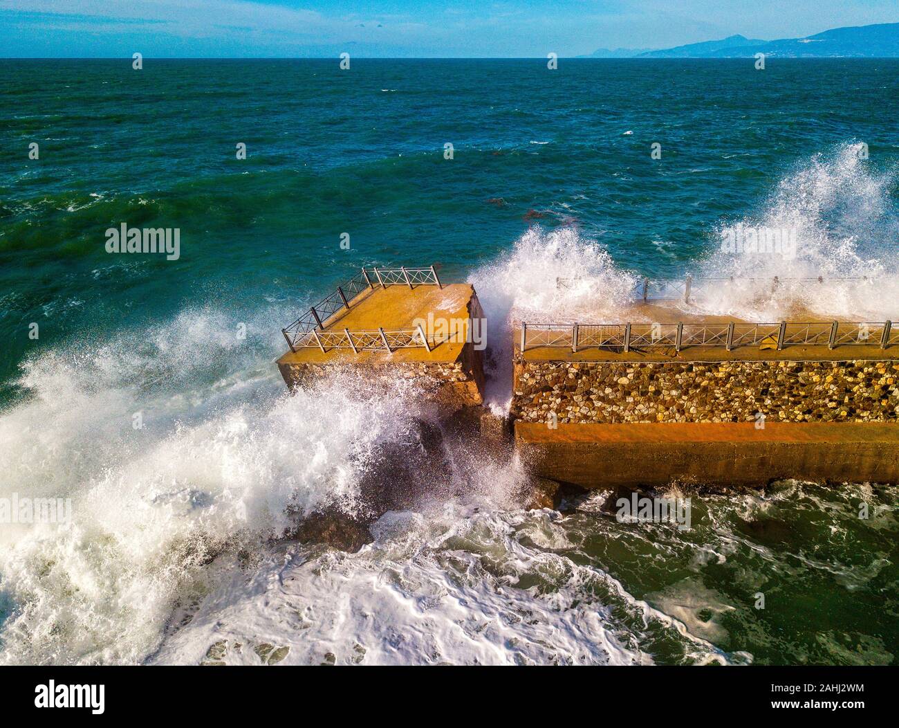 Aerial view of a pier. Pizzo Calabro pier, panoramic view from above ...
