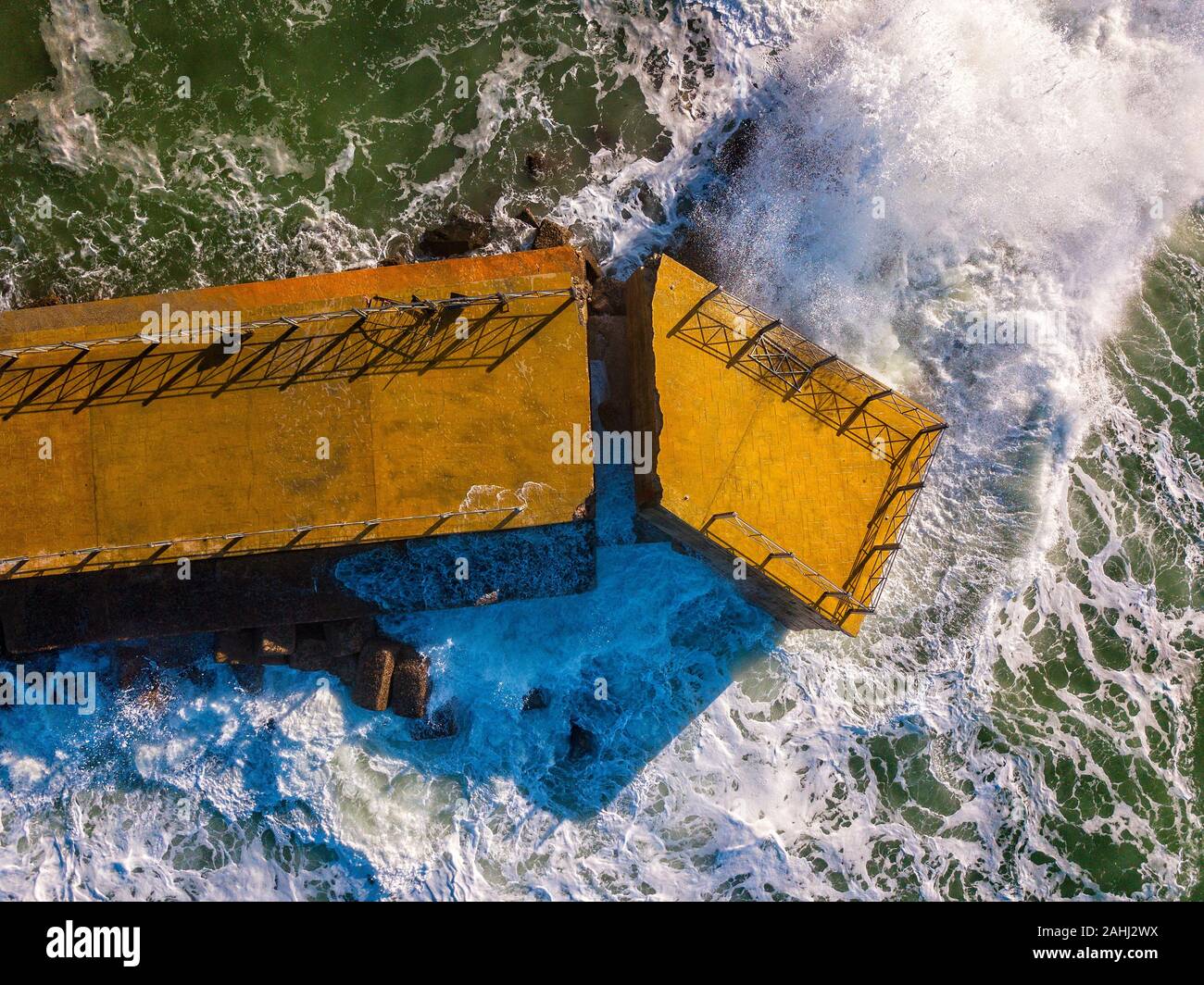 Aerial view of a pier. Pizzo Calabro pier, panoramic view from above ...