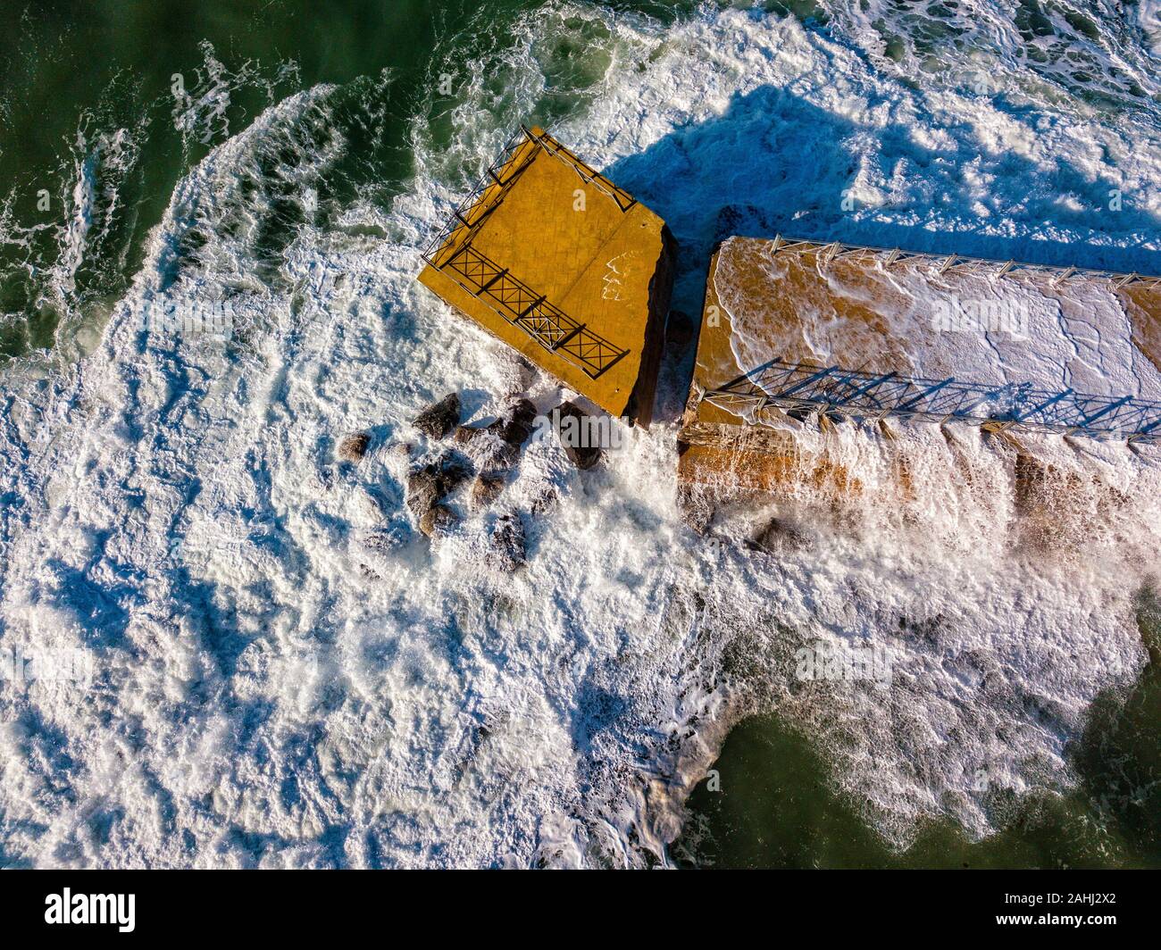 Aerial view of a pier. Pizzo Calabro pier, panoramic view from above ...
