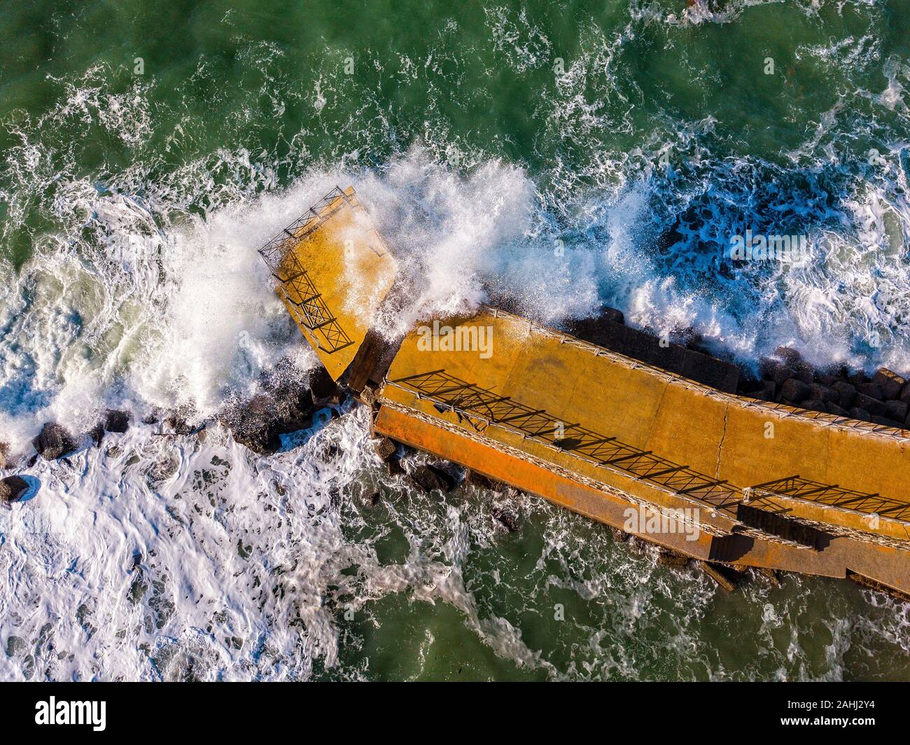 Aerial view of a pier. Pizzo Calabro pier, panoramic view from above ...