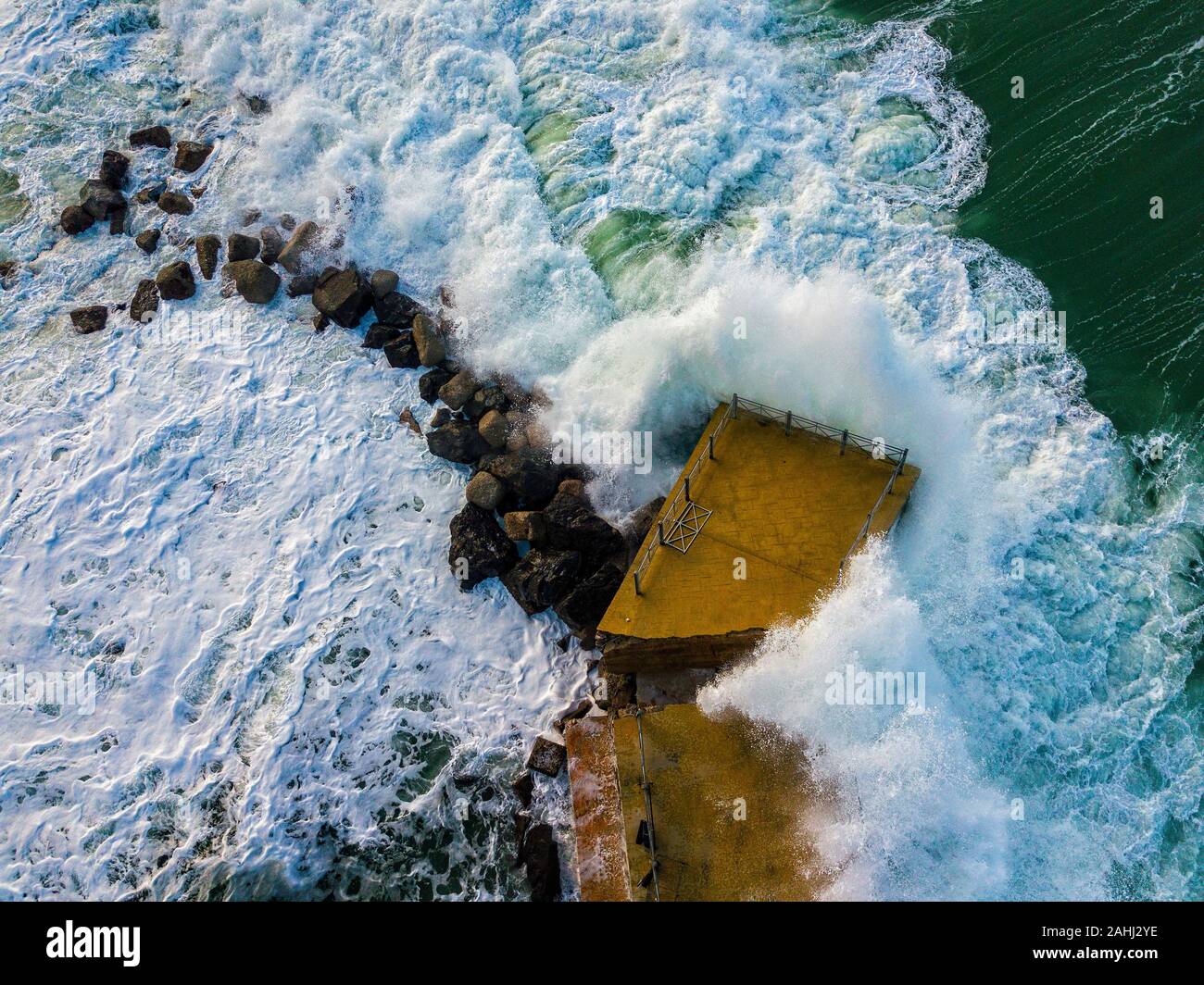 Aerial view of a pier. Pizzo Calabro pier, panoramic view from above ...