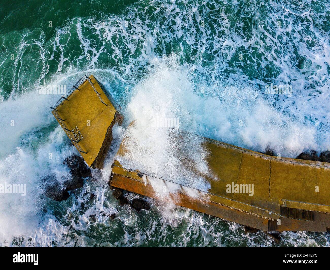 Aerial view of a pier. Pizzo Calabro pier, panoramic view from above ...