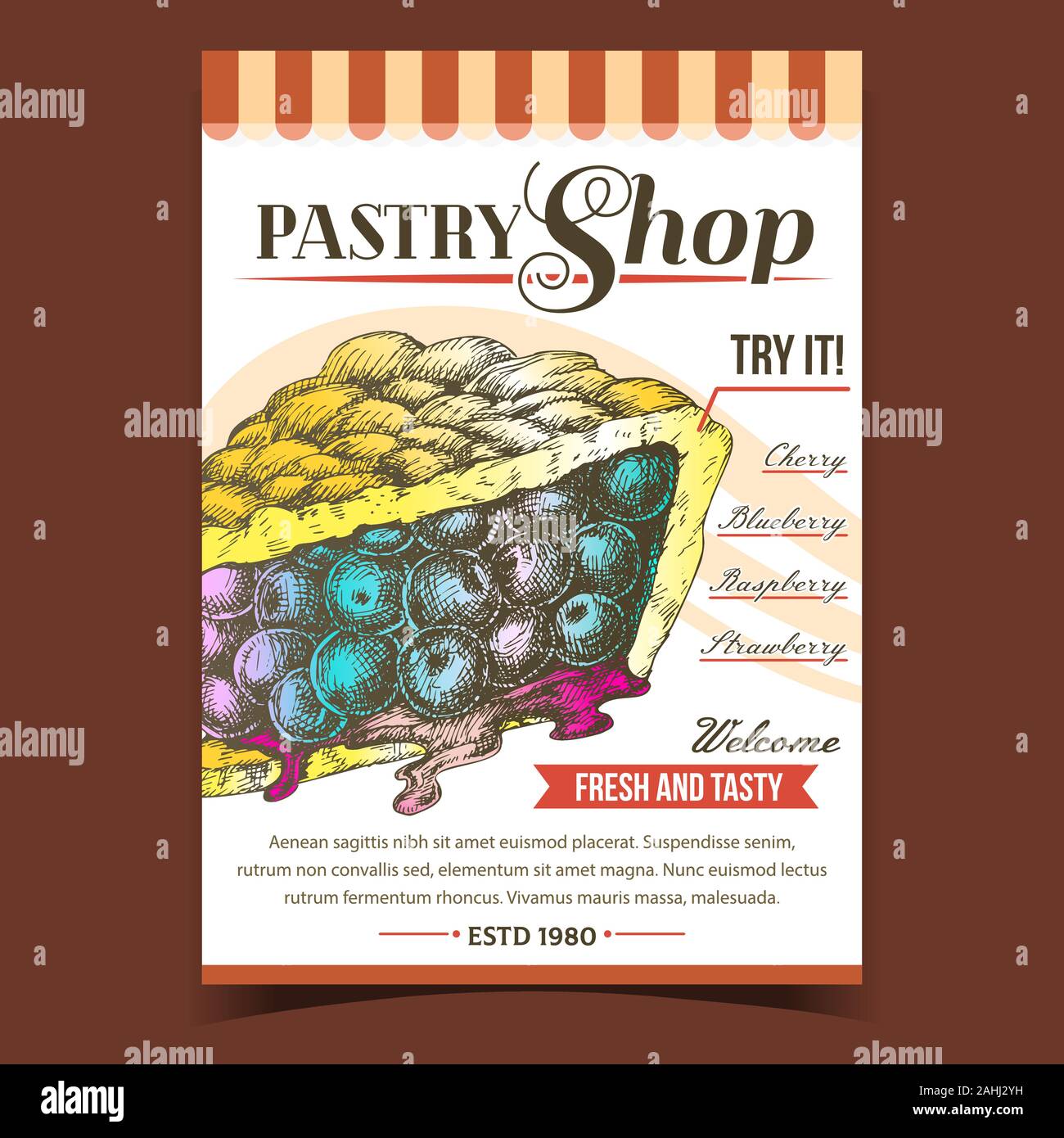 Pastry Shop Fresh And Tasty Pie Poster Vector Stock Vector Image & Art ...