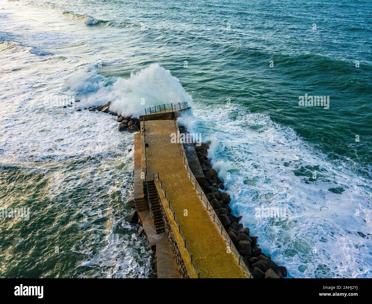 Aerial view of a pier. Pizzo Calabro pier, panoramic view from above ...