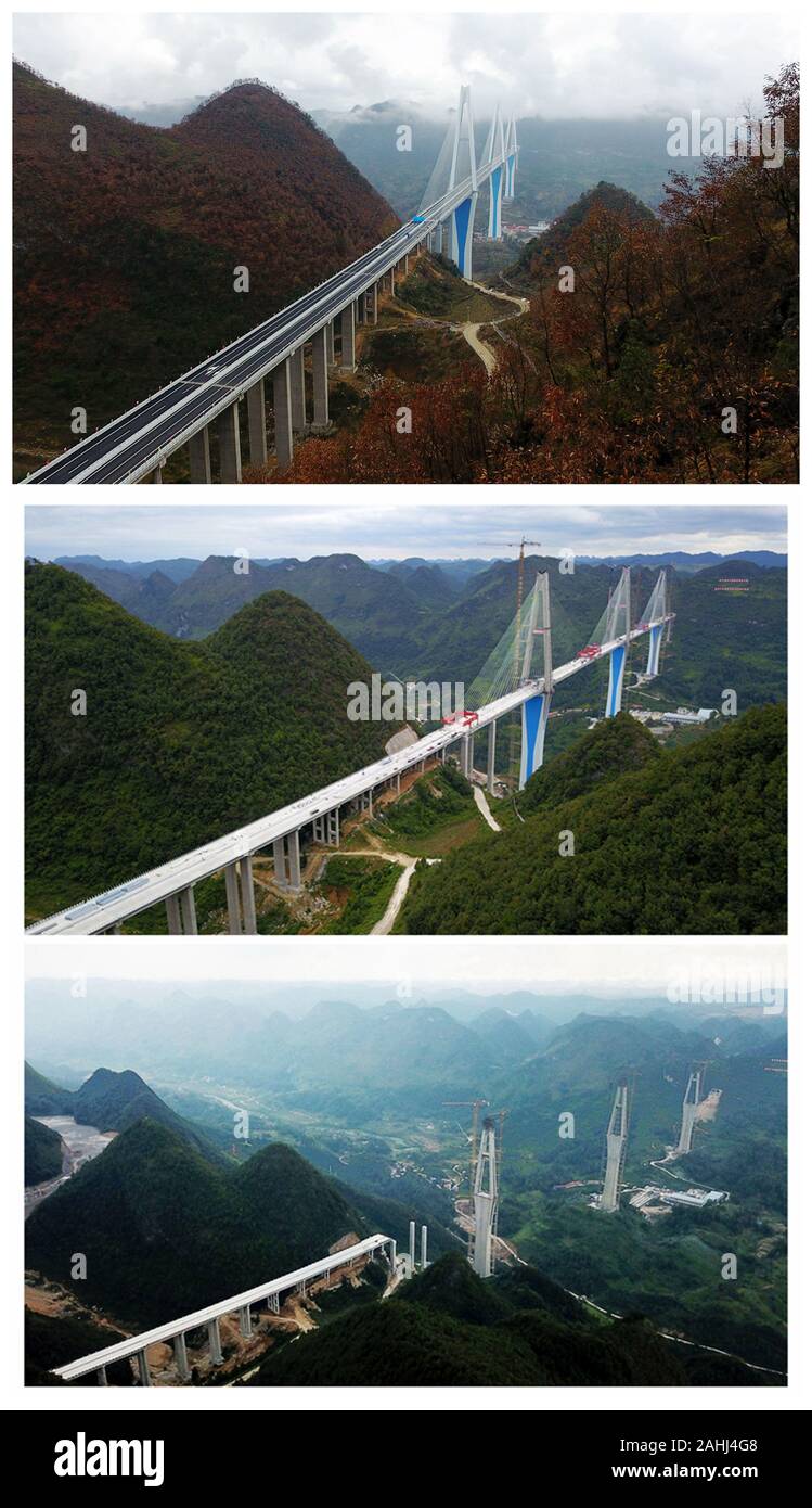 Pingtang, China. 30th Dec, 2019. Combo photo shows an aerial view of ...