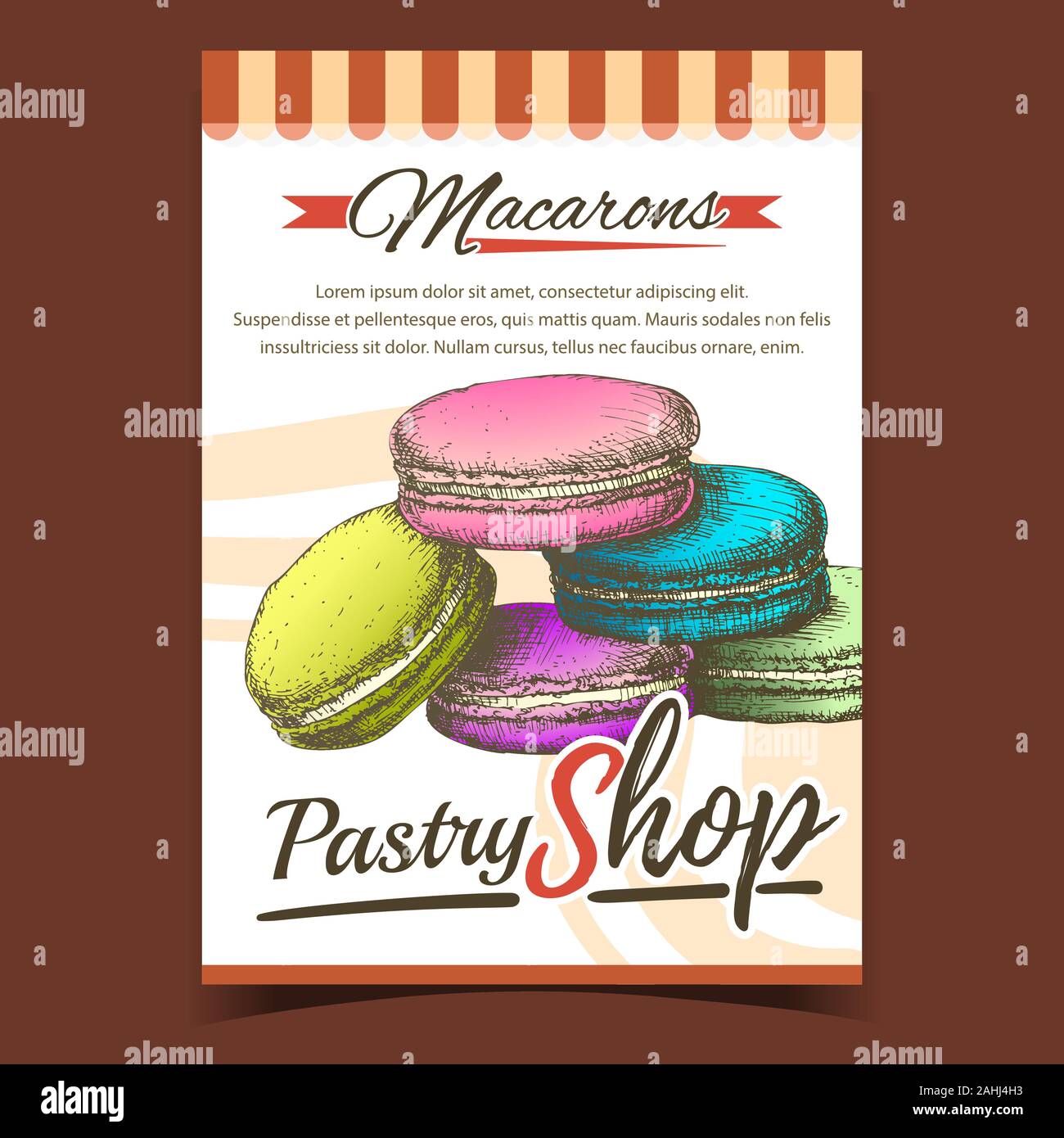 Pastry Shop Macarons Biscuit Sweet Banner Vector Stock Vector Image ...