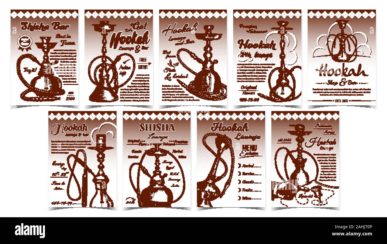 Hookah And Shisha Advertising Posters Set Vector Stock Vector Image ...