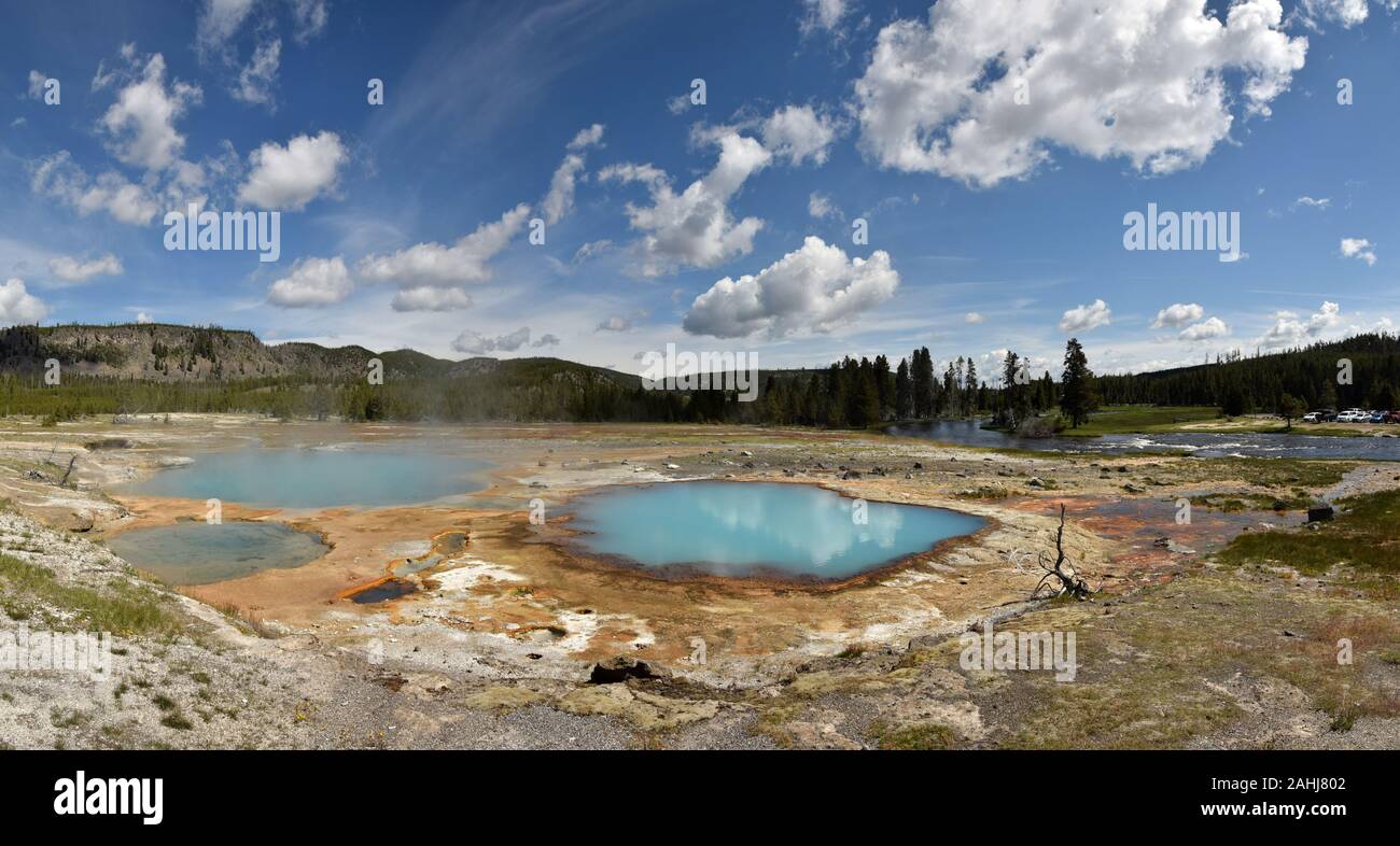 Colorful water sediment and geysers in Yellowstone, Wyoming, USA Stock ...