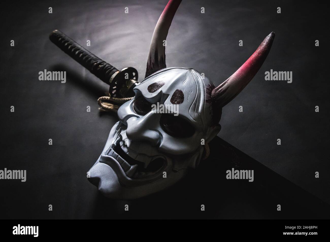 Japanese oni mask or giant mask, used to decorate handmade from ...