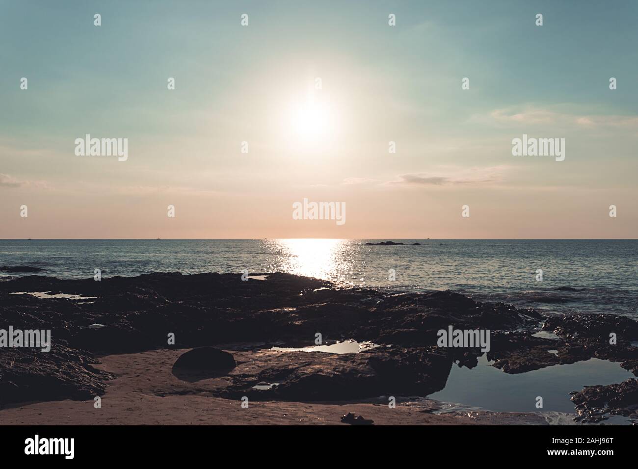 Retro tone with lot of contrast beach in normal view. Nearly sunset ...