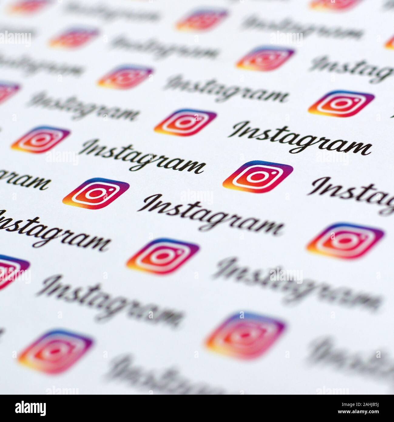 NY, USA - DECEMBER 5, 2019: Instagram pattern printed on paper with ...