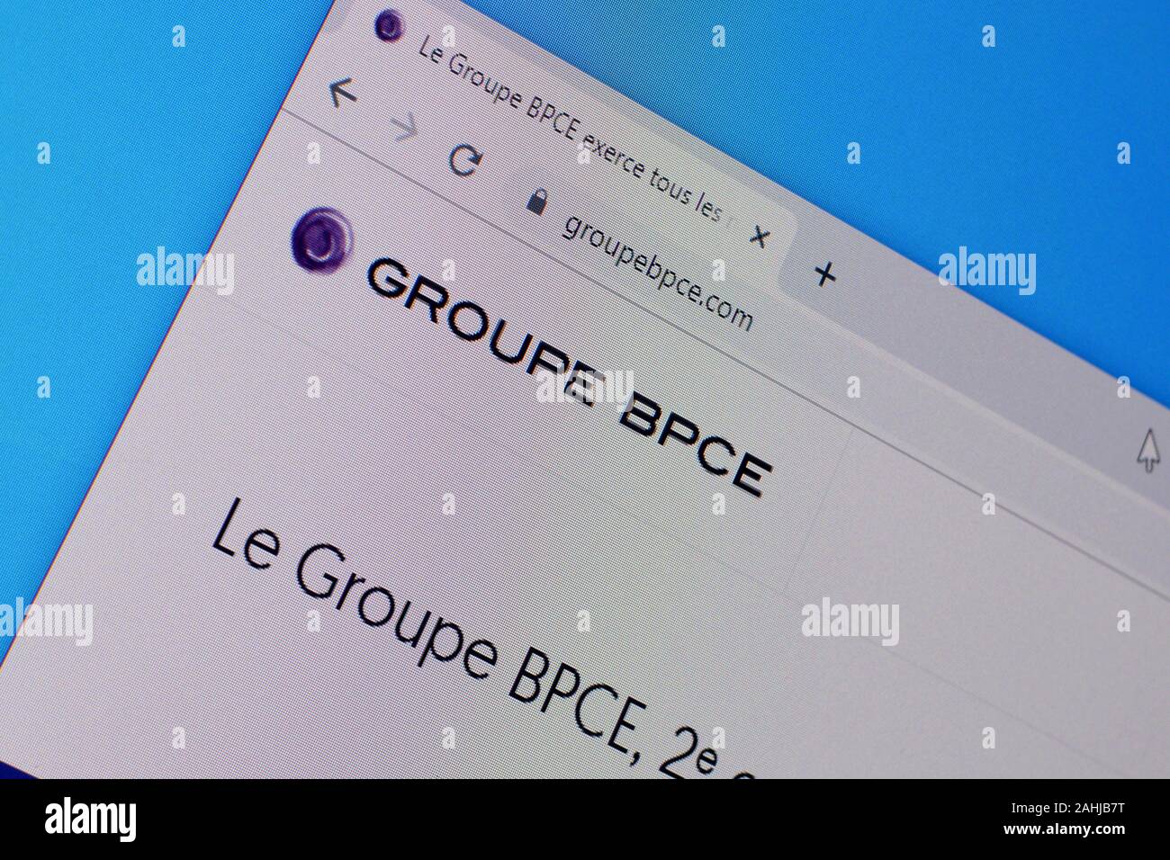 NY, USA - DECEMBER 16, 2019: Homepage of bpce website on the display of ...