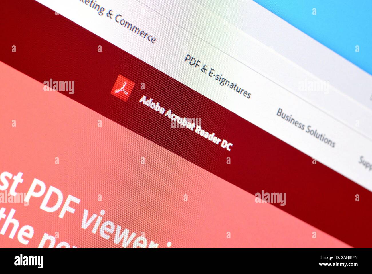 NY, USA - DECEMBER 16, 2019: Web page of adobe acrobat reader product ...