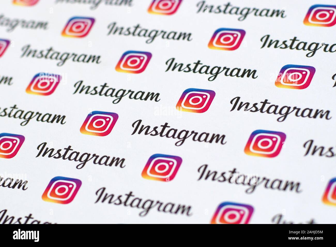 NY, USA - DECEMBER 5, 2019: Instagram pattern printed on paper with ...