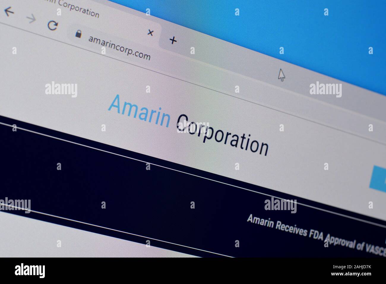 NY, USA - DECEMBER 16, 2019: Homepage of amarin corporation website on ...