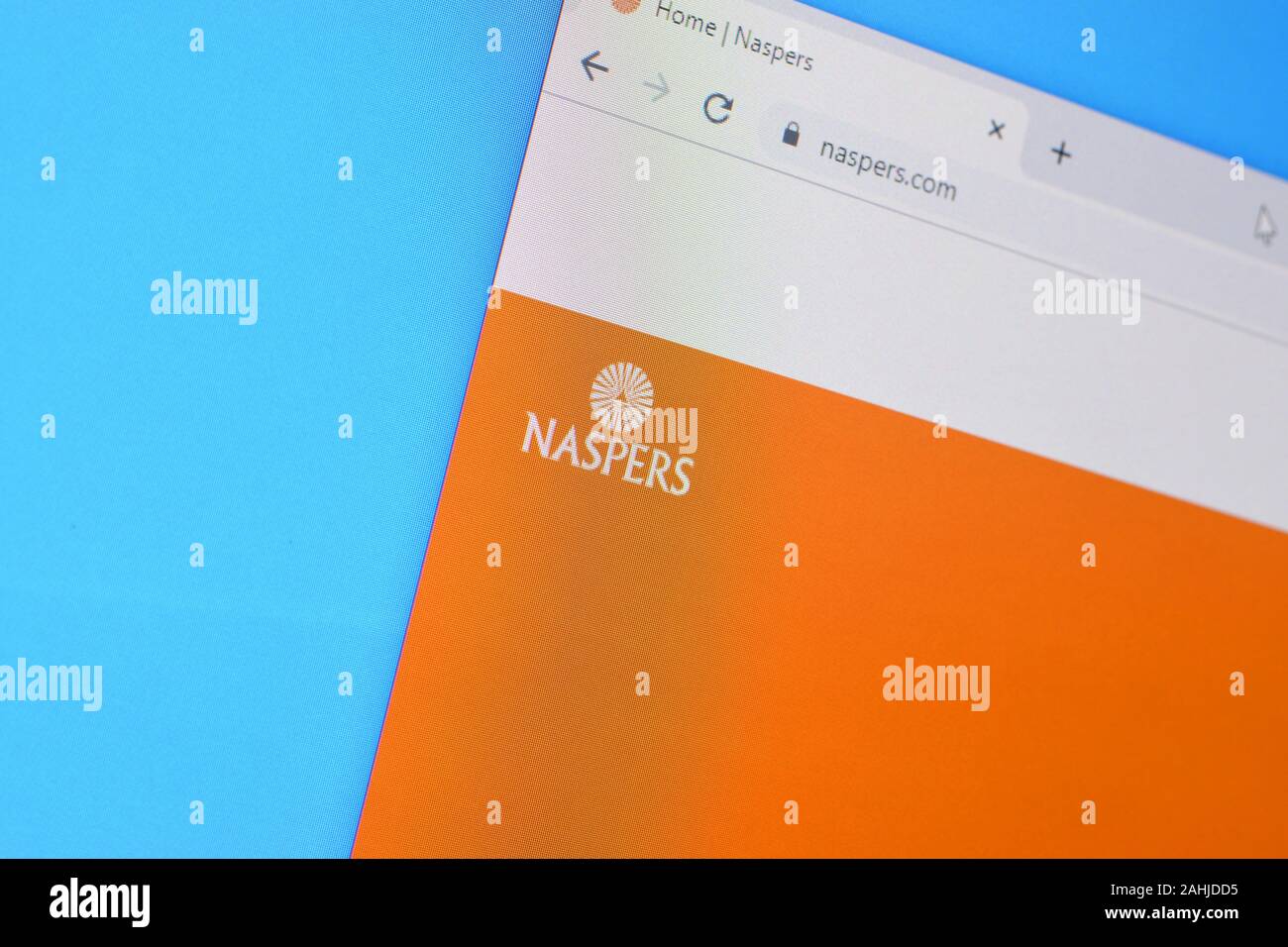 NY, USA - DECEMBER 16, 2019: Homepage of naspers website on the display ...