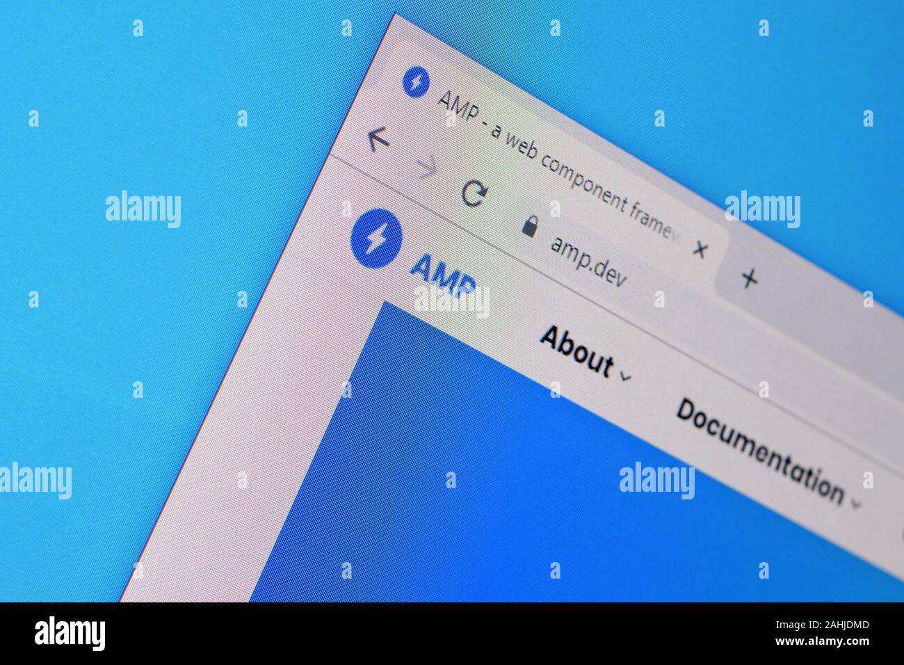 NY, USA - DECEMBER 16, 2019: Homepage of amp website on the display of ...