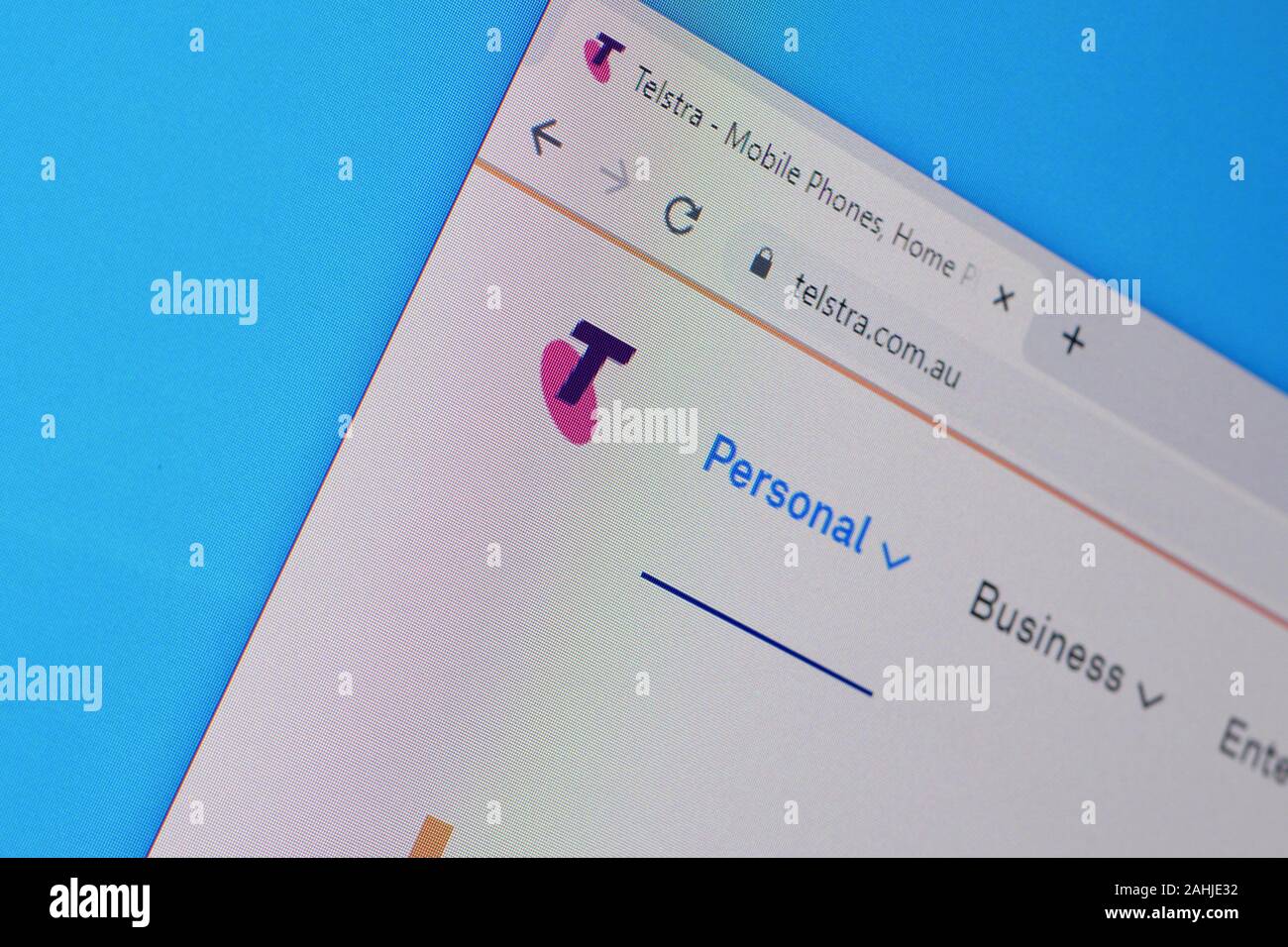 NY, USA - DECEMBER 16, 2019: Homepage of telstra website on the display ...