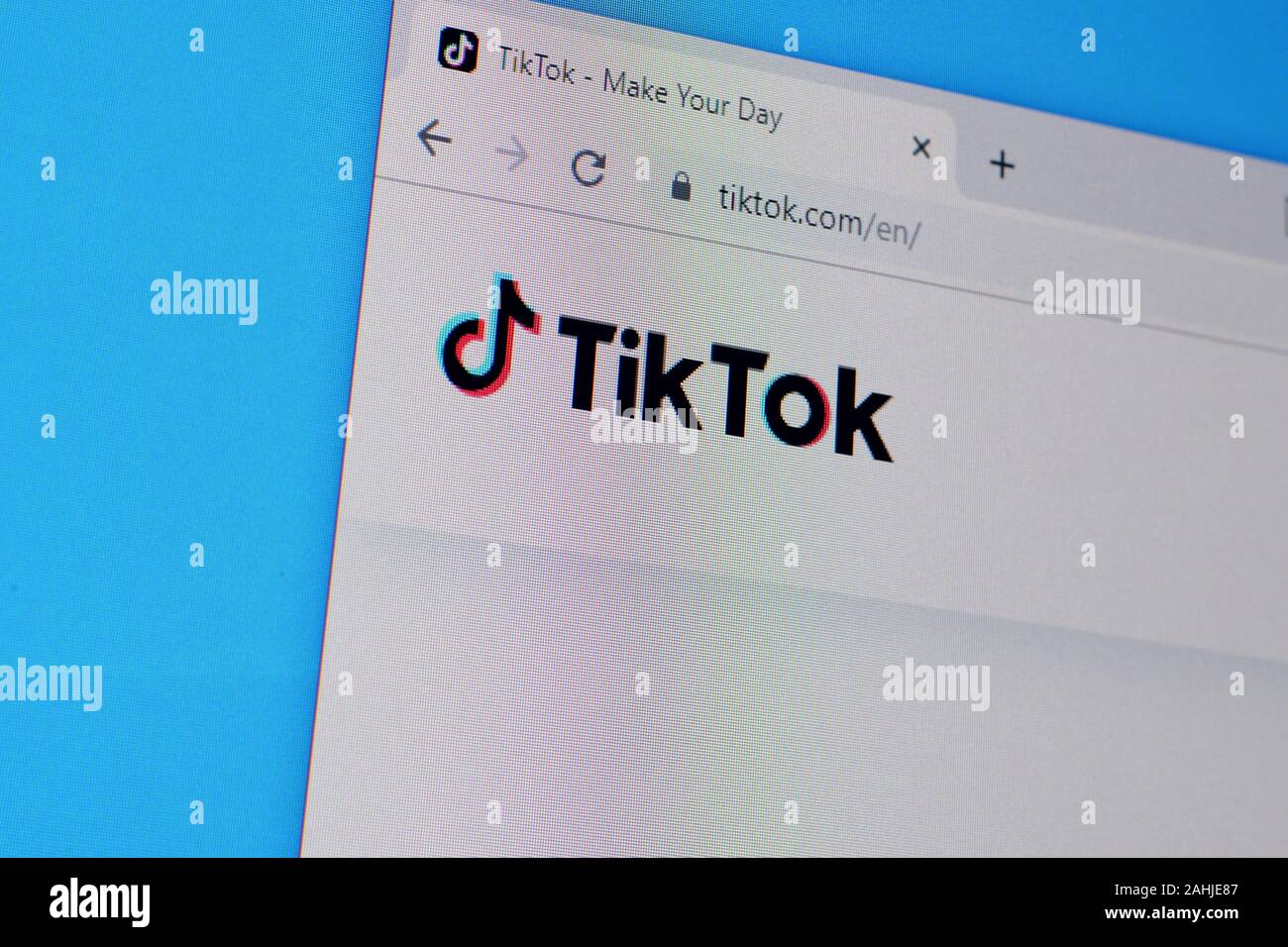 NY, USA - DECEMBER 16, 2019: Homepage of tiktok website on the display ...