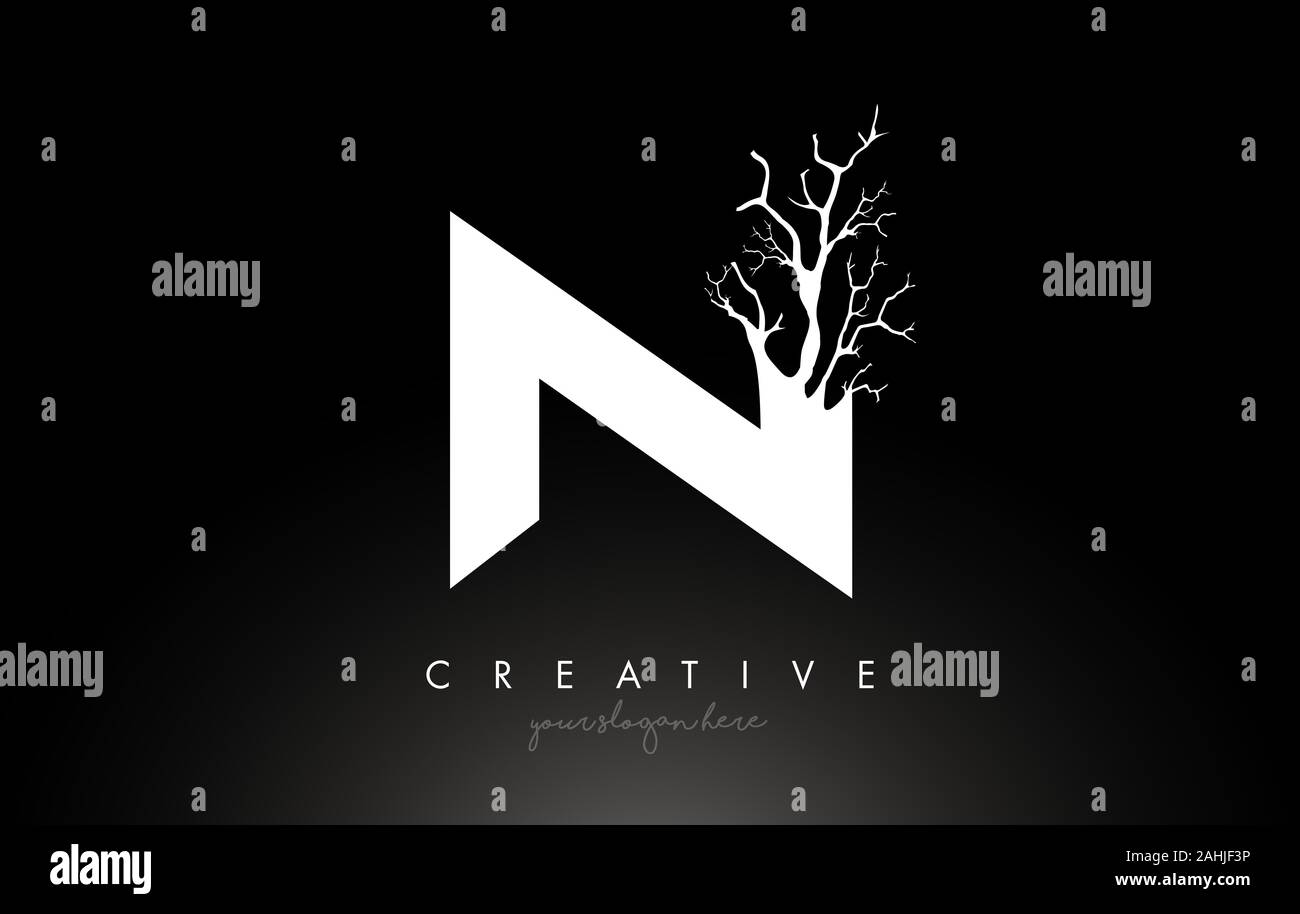 Letter N Design Logo with Creative Tree Branch. N Letter Tree Icon Logo ...