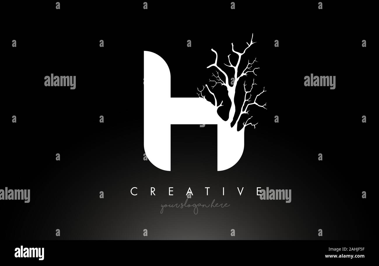 Letter H Design Logo with Creative Tree Branch. H Letter Tree Icon Logo ...