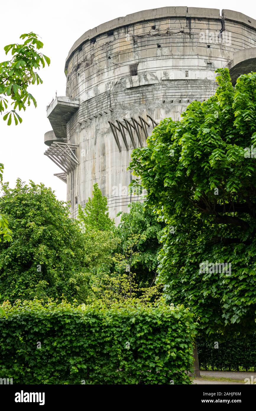 Antiaircraft tower of World War II in Augarten Park in Vienna (Austria ...