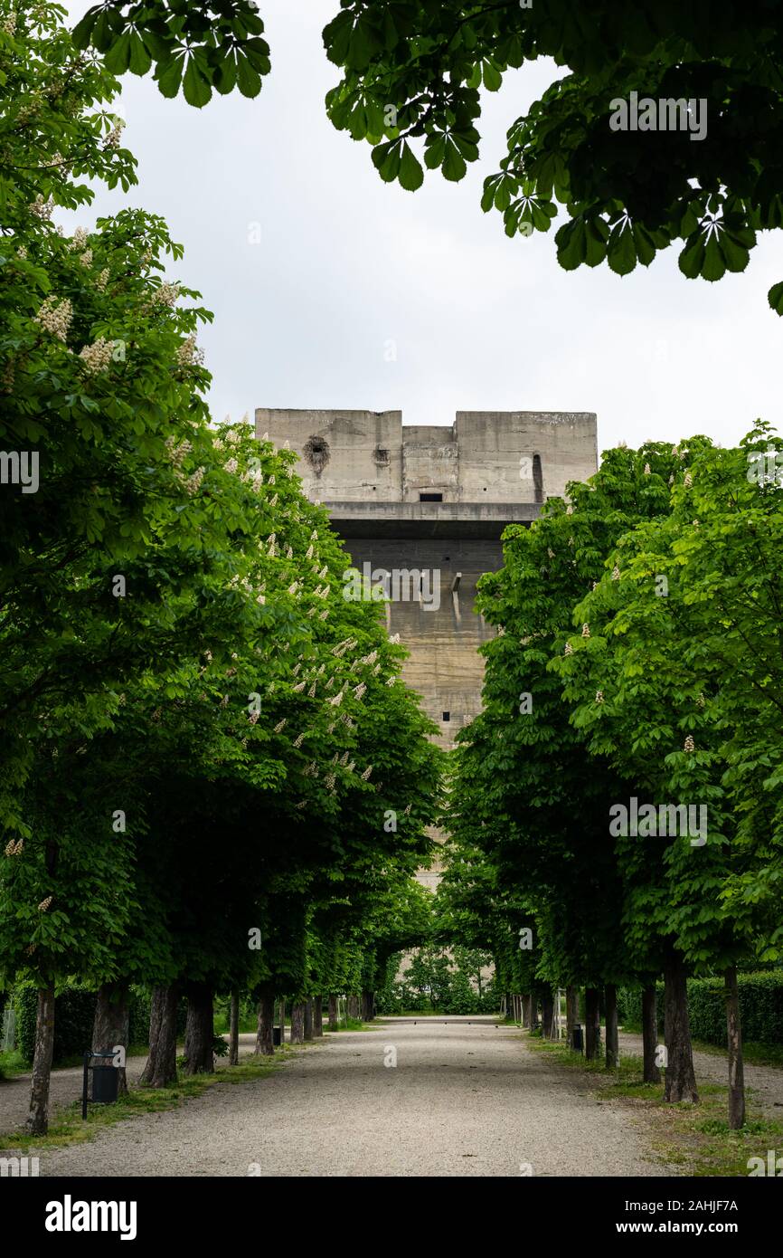 Antiaircraft tower of World War II in Augarten Park in Vienna (Austria ...