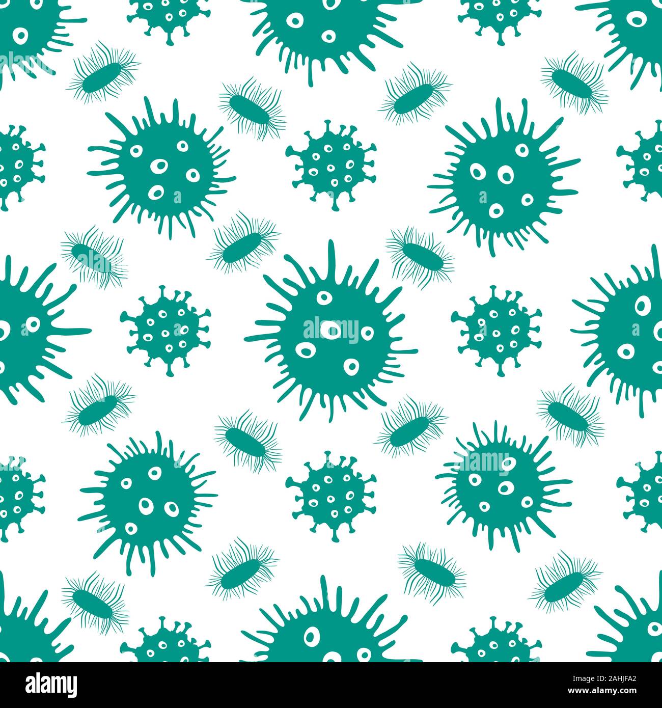 Vector seamless pattern microbe, virus, bacteria, disease germs ...