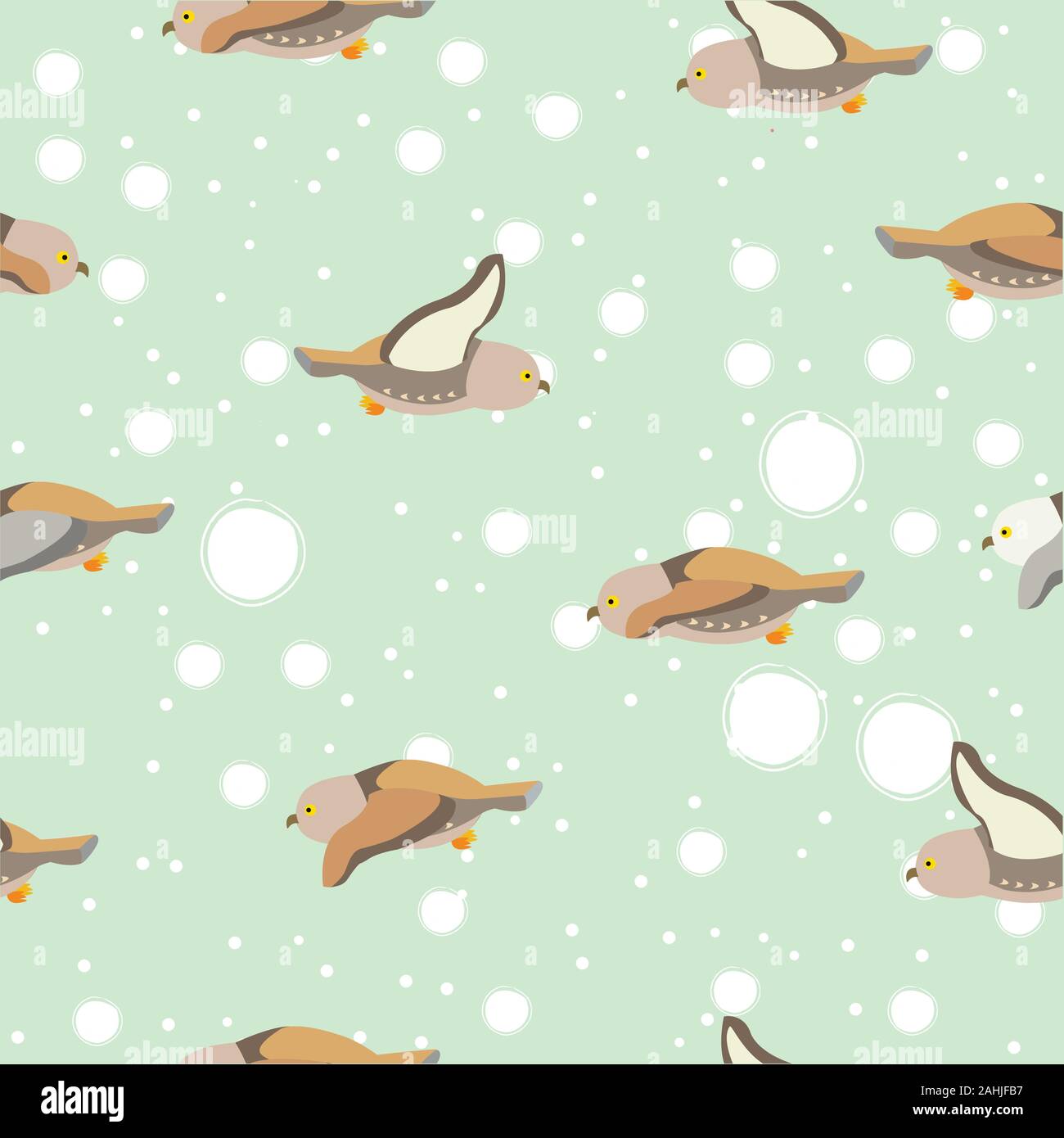 Seamless Pattern with brown owls on white background. Vector ...