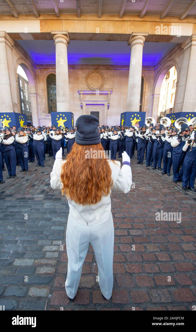 Covent Garden Piazza, London, UK. 30th December 2019. Marching bands ...