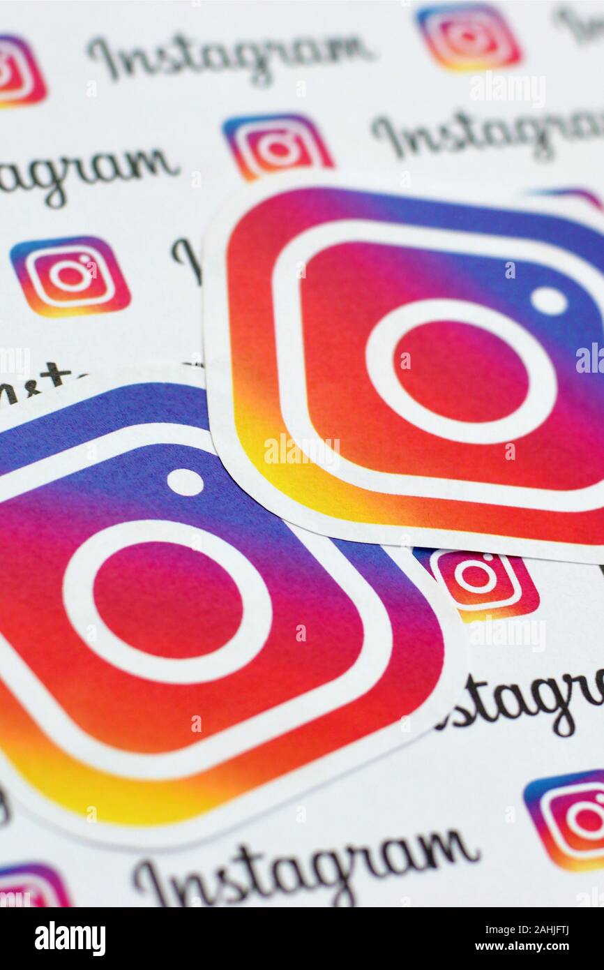 NY, USA - DECEMBER 5, 2019: Instagram pattern printed on paper with ...