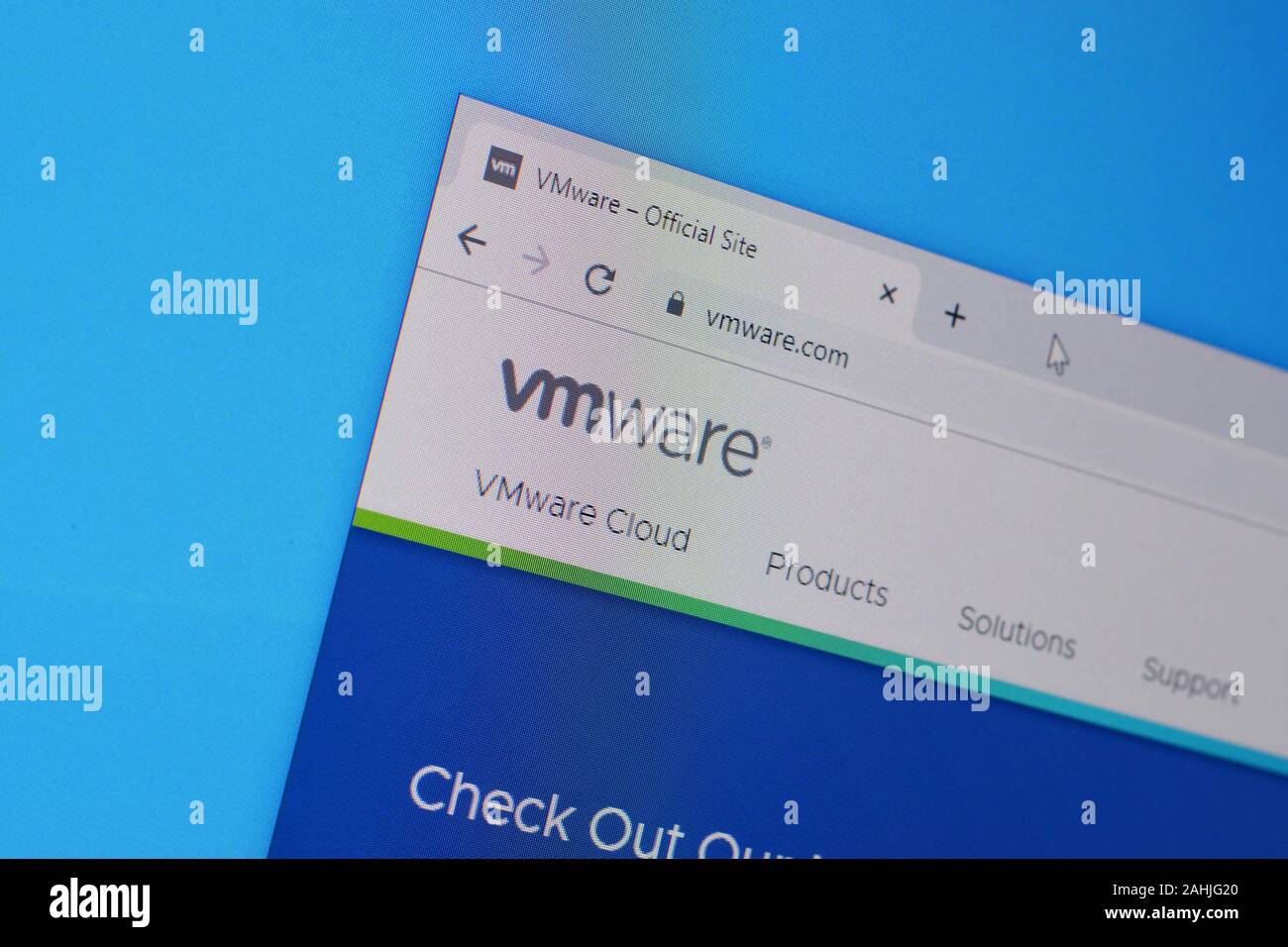 NY, USA - DECEMBER 16, 2019: Homepage of vmware website on the display ...
