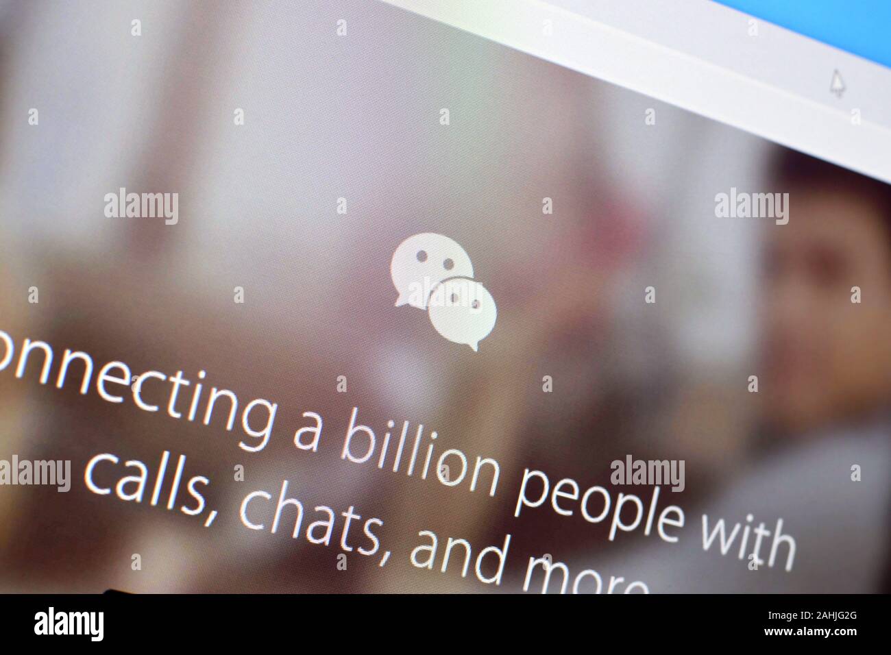 NY, USA - DECEMBER 16, 2019: Homepage of wechat website on the display ...